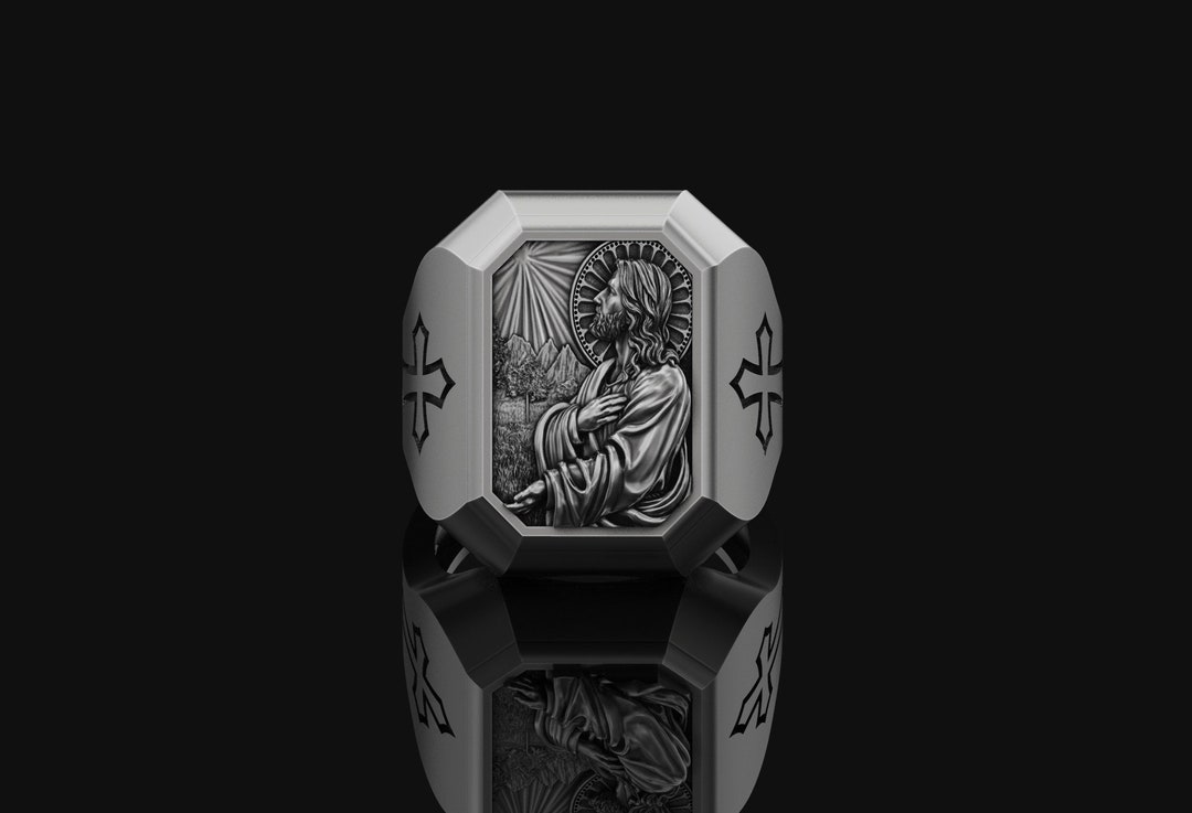 Silver Jesus Christ Prayer Ring Christian Jewelry Religious Accessory ...