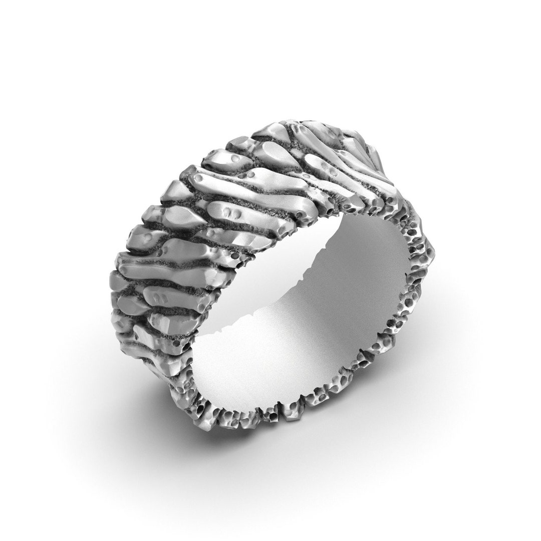 Silver Wood Bark Texture Ring - Nature-inspired Jewelry, Unique Wedding ...
