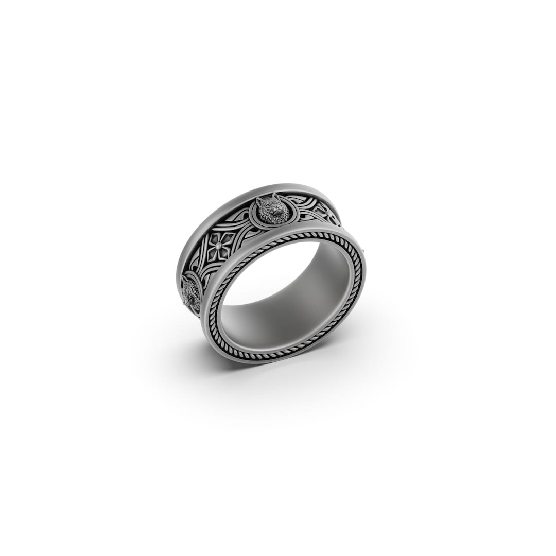 Wolf Ring, Mens Wedding Band, Wolf Wedding Ring, Celtic Wolf Ring ...