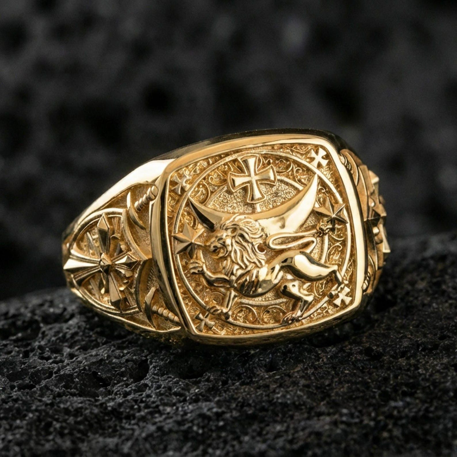 Sterling Silver Templar Lion Signet Ring – Crusader Cross Seal - Etsy
