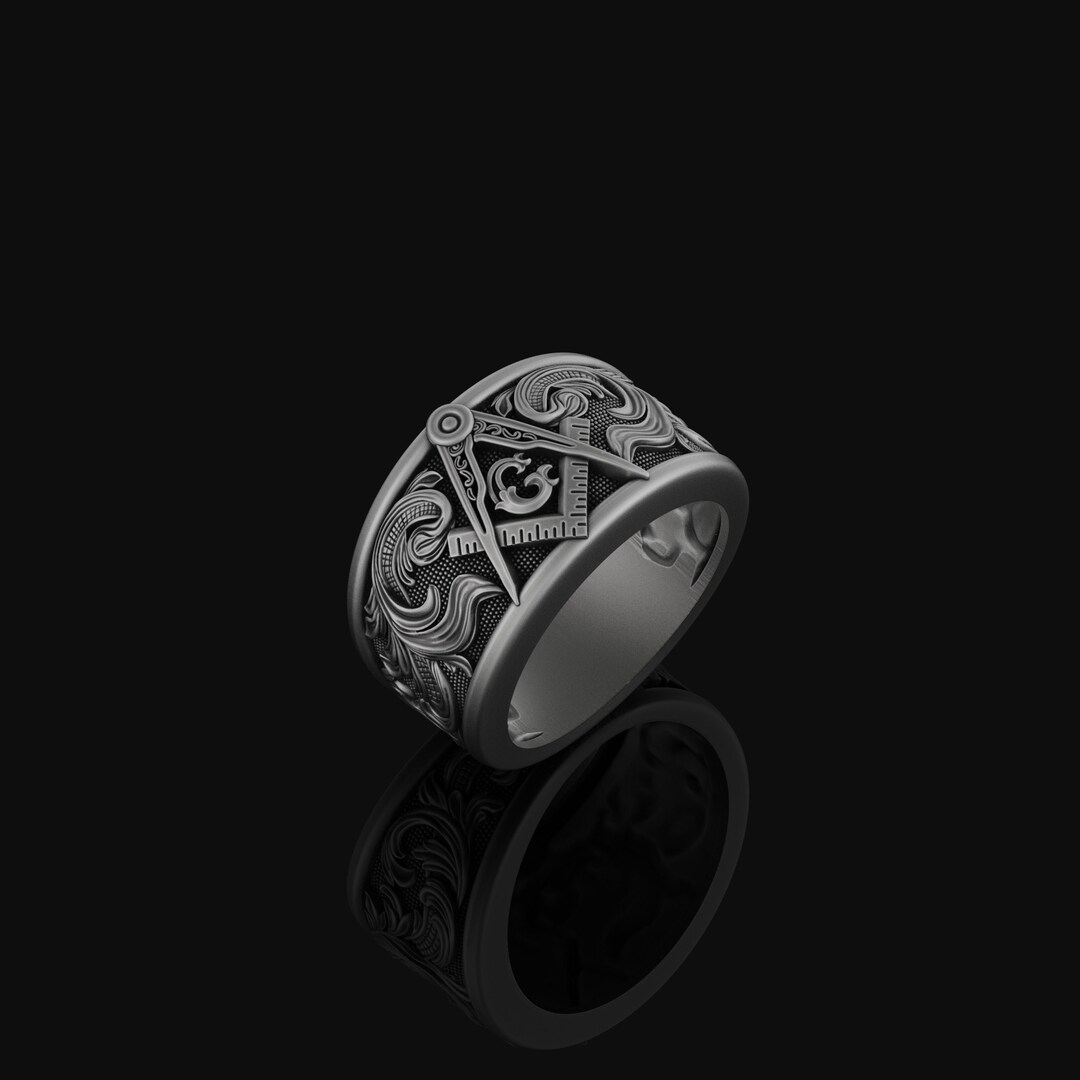 Men's Silver Mason Ring, Free Mason Band, Masonic, Freemason, Rose Gold ...