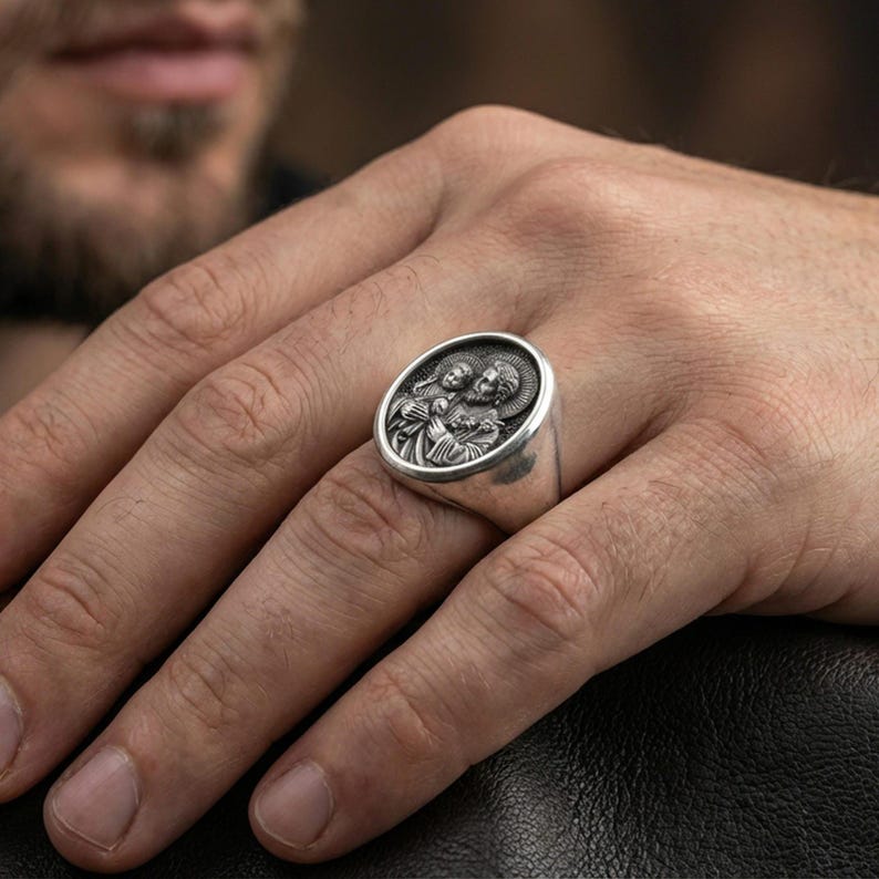 925 Sterling Silver St Joseph Religious Signet Ring, Catholic Jewelry ...