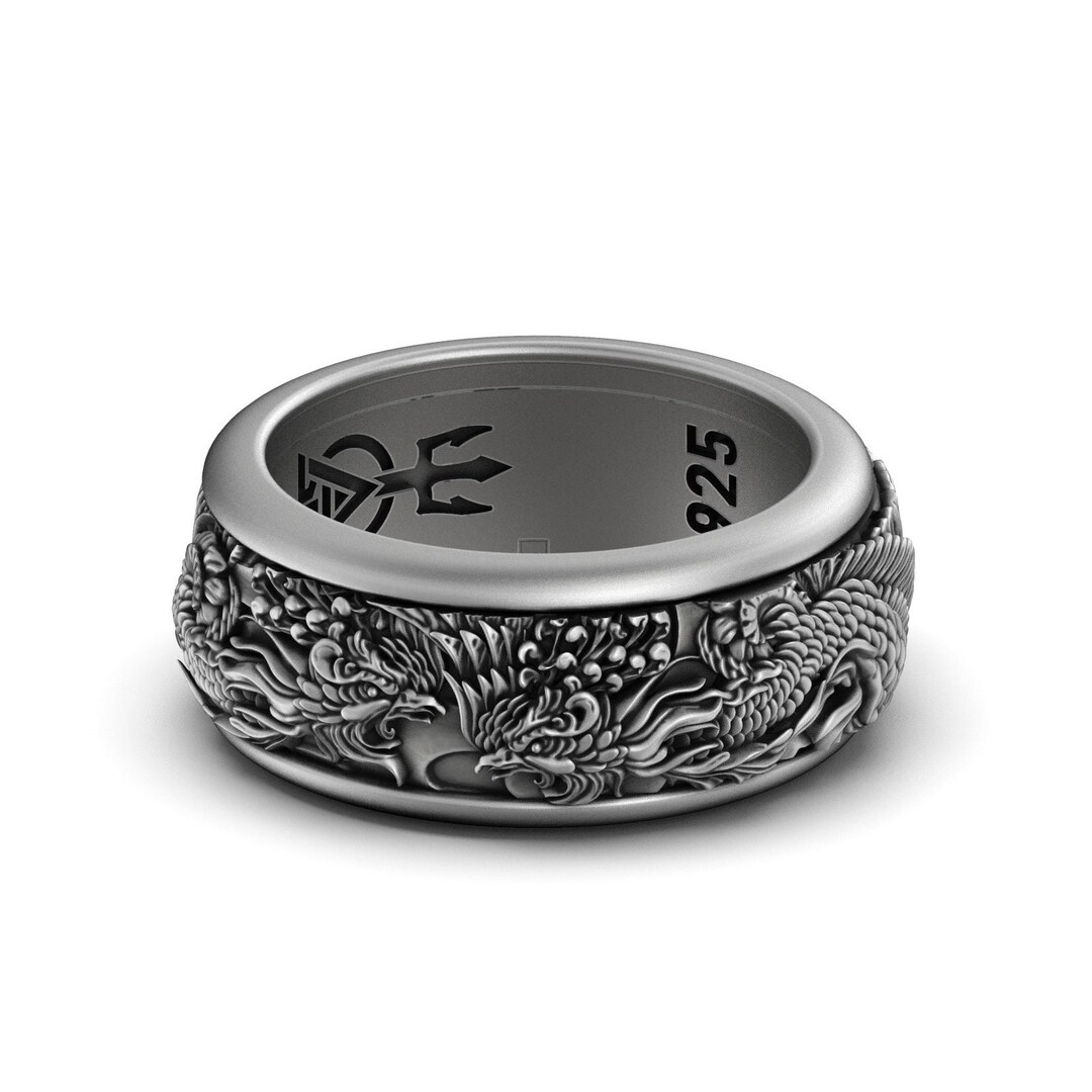 Phoenix Engraved Spinner Fidget Wedding Band Ring - Customizable ...