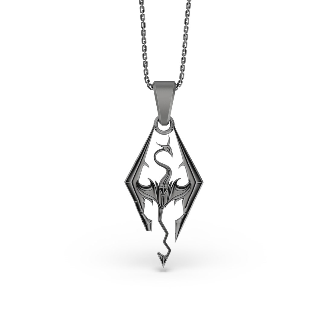 Silver Skyrim Dragon Pendant, the Elder Scrolls, Videogame Jewelry ...