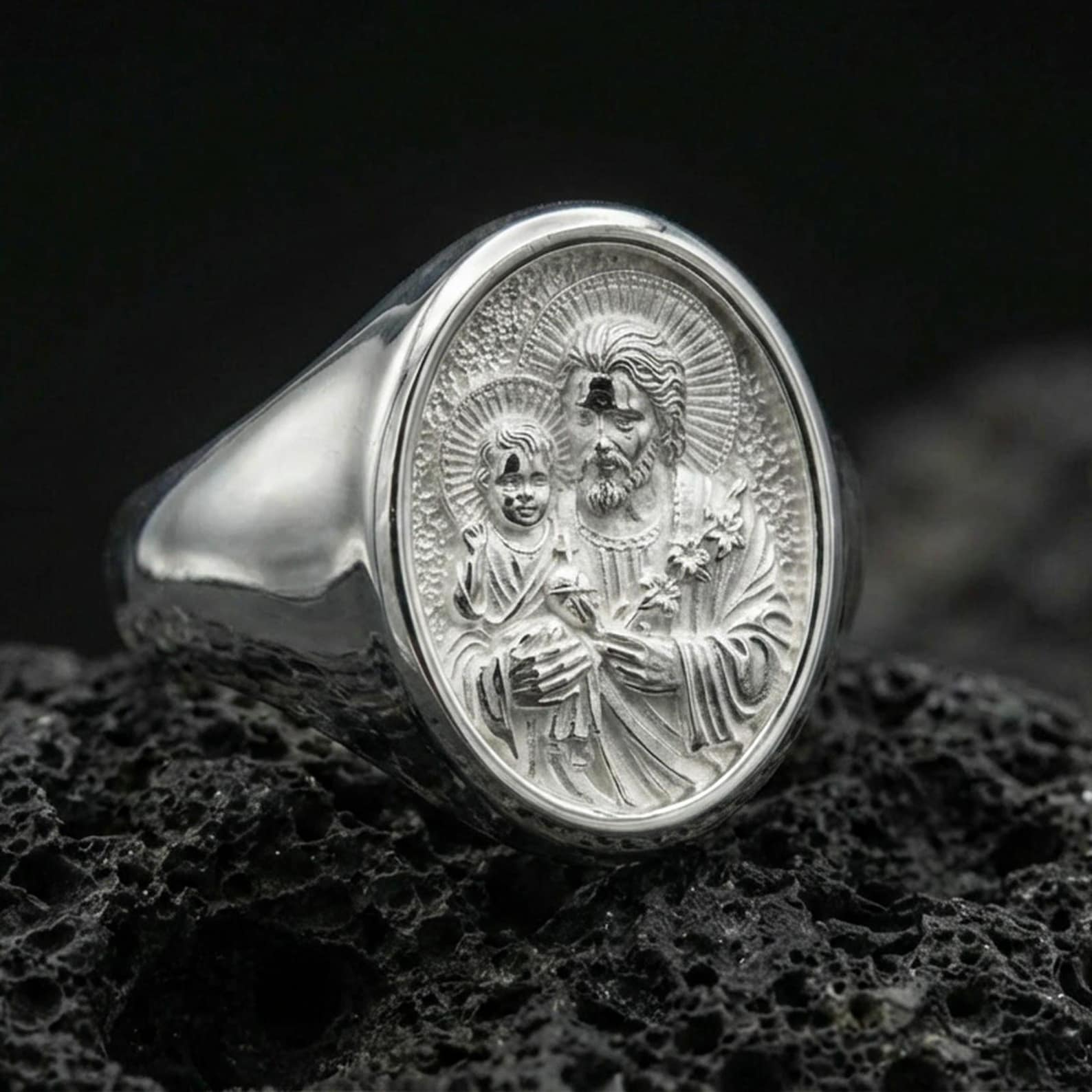 925 Sterling Silver St Joseph Religious Signet Ring, Catholic Jewelry ...