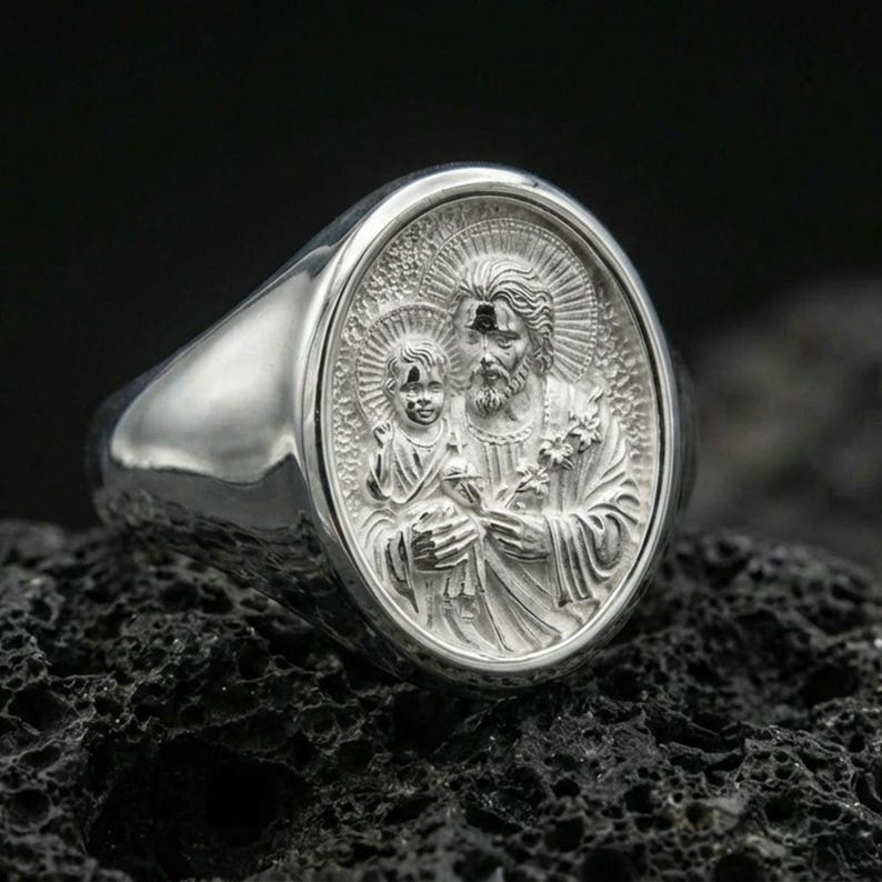 925 Sterling Silver St Joseph Religious Signet Ring, Catholic Jewelry ...
