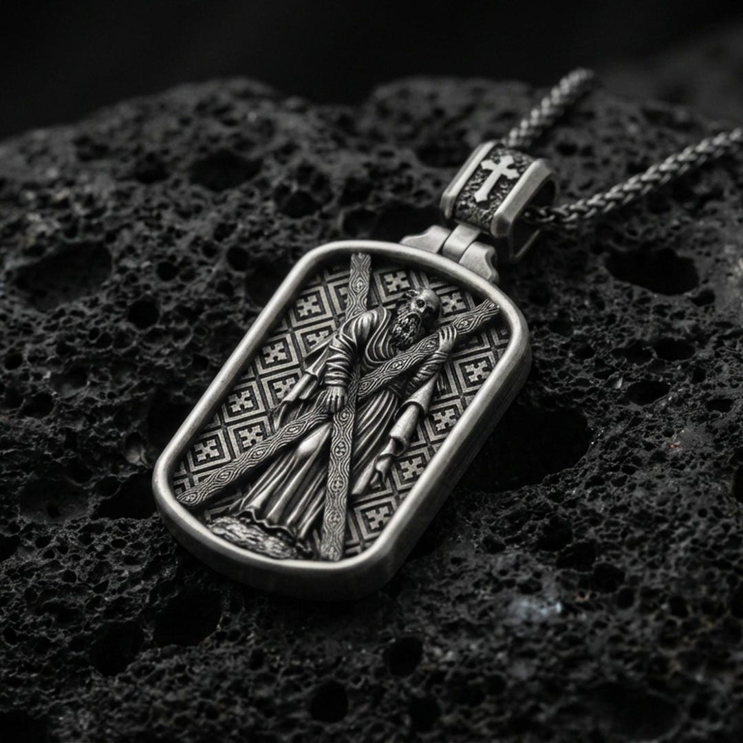Sterling Silver Saint Andrew Dog Tag Pendant, Christian Medallion - Etsy