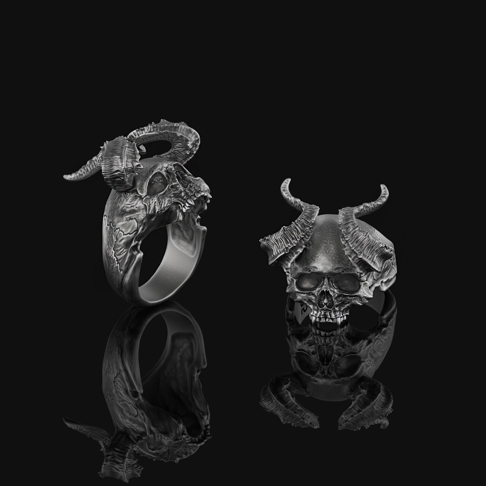 Demon Skull Ring With Horns, Devil Ring, Sterling Silver, Extraordinary ...