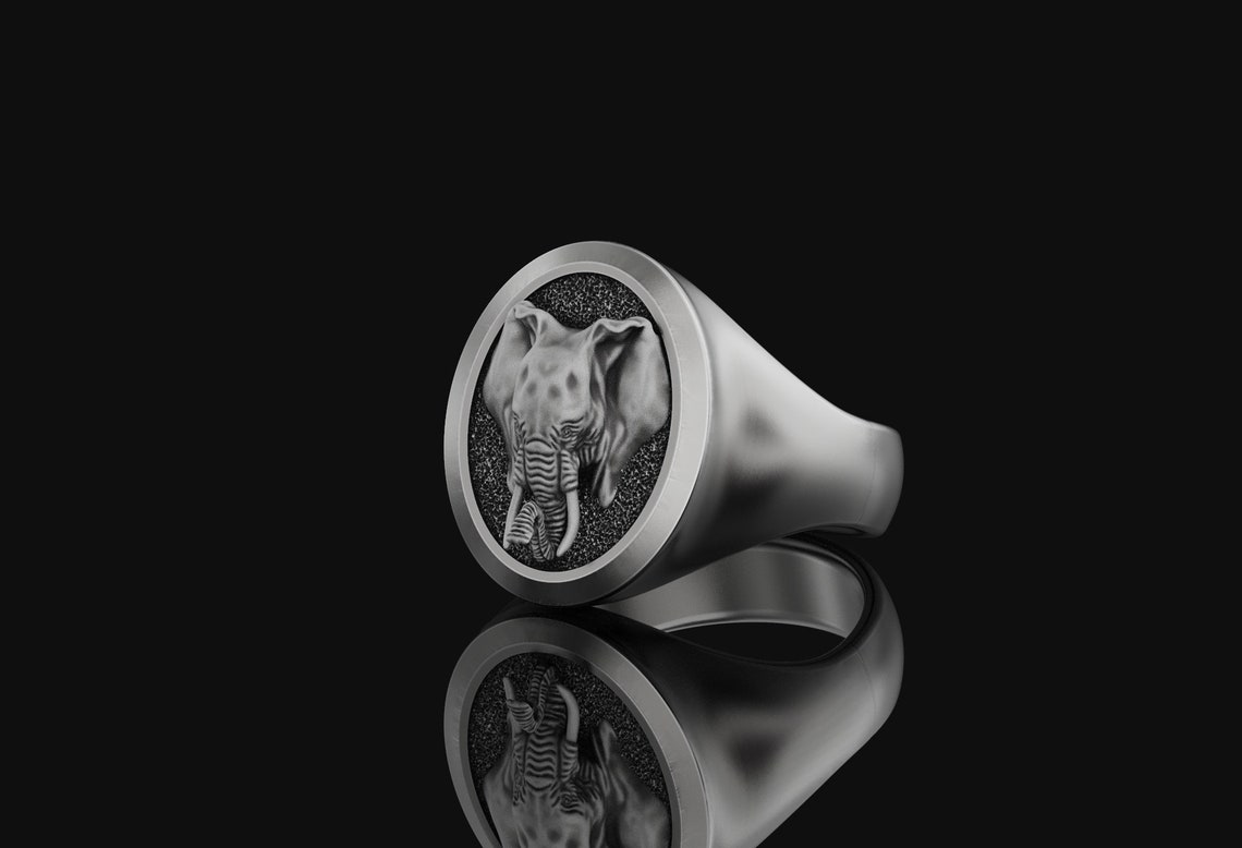Elephant Gift For Her Adjustable Animal Signet Ring Silver | Etsy