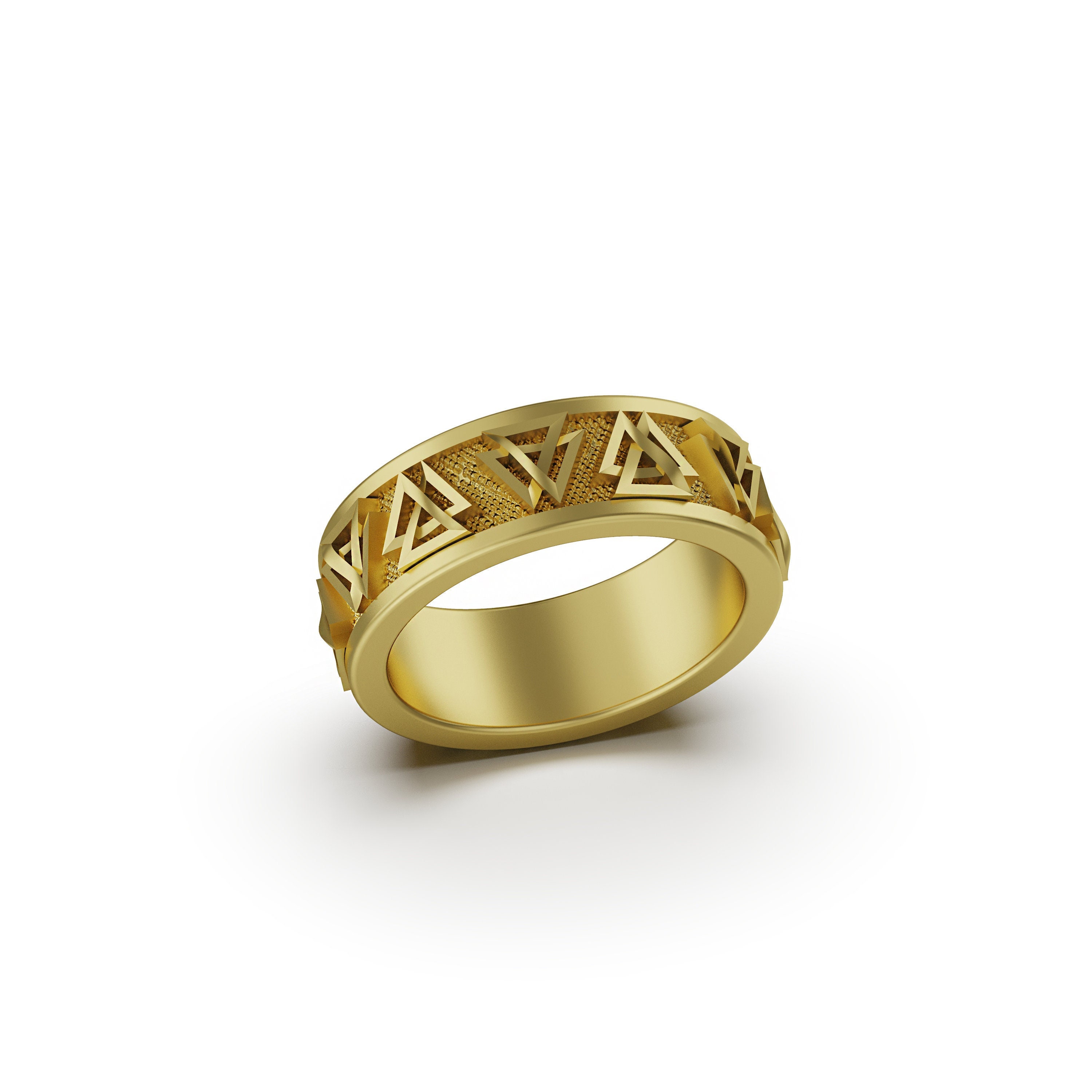 Gold Valknut Ring, Gold Viking Wedding Band, Gold Triangle Ring, Viking ...