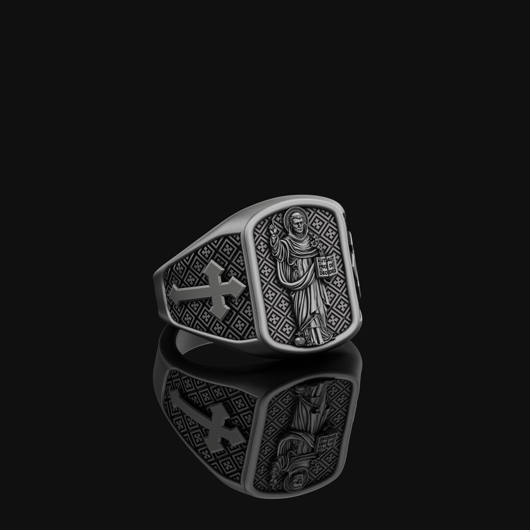 Saint Dominic Silver Ring, Men's Cross Pattern Band, Religious Christian Jewelry, Spiritual Gift ...