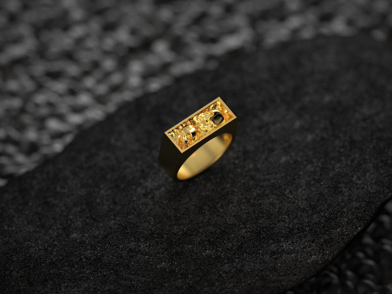 Dual Gothic Skull Bar Signet Ring | Sterling Silver & Gold-plated Twin ...