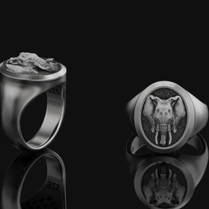 Elephant Gift for Her Adjustable Animal Signet Ring Silver Jewelry ...