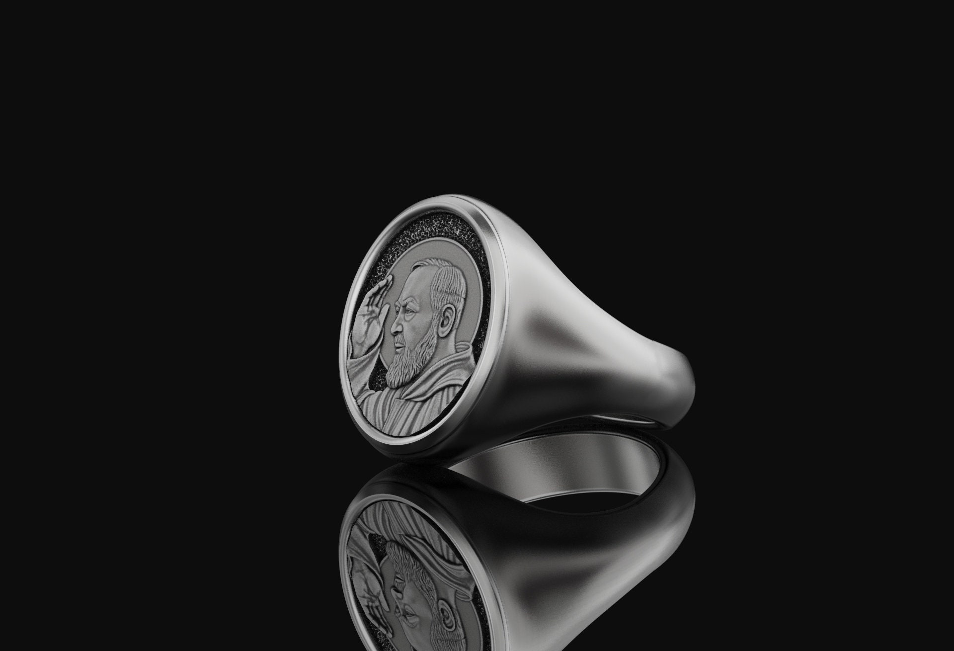 925 Silver Padre Pio Ring Catholic Gift Religious Accessory Men's ...