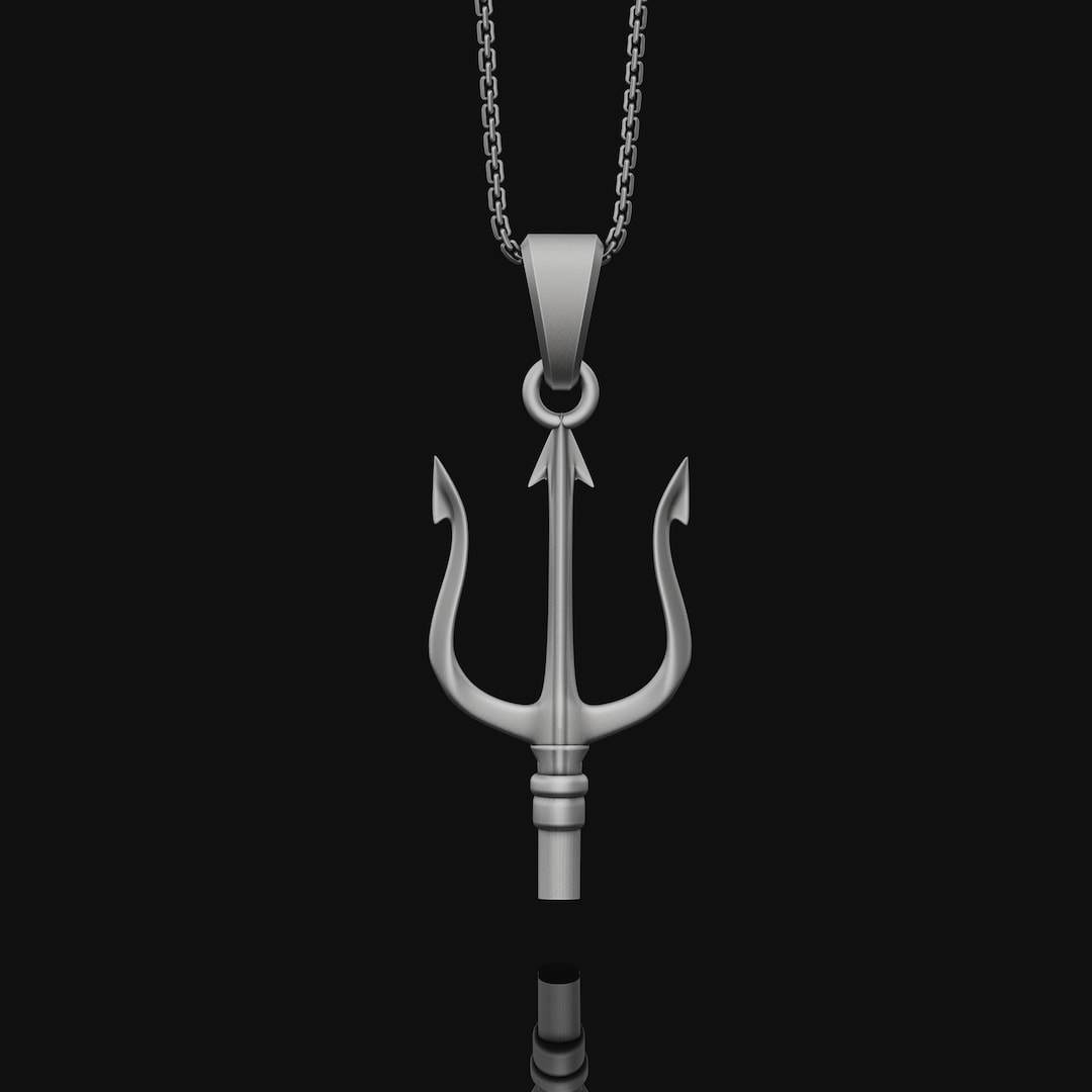 Sterling Silver Trident Necklace, Poseidon's Trident Pendant, White ...