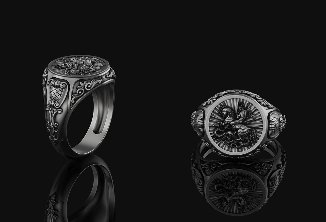 Silver Saint George Signet Ring Christian Jewelry Religious | Etsy