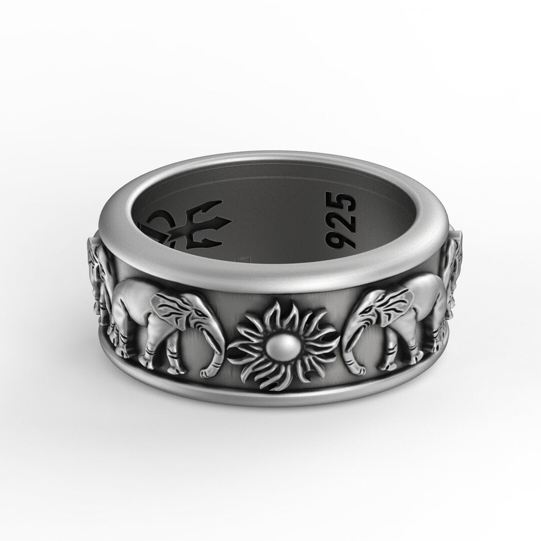 Spinner Fidget Elephant Wedding Band Ring, Spinning Majestic Design ...