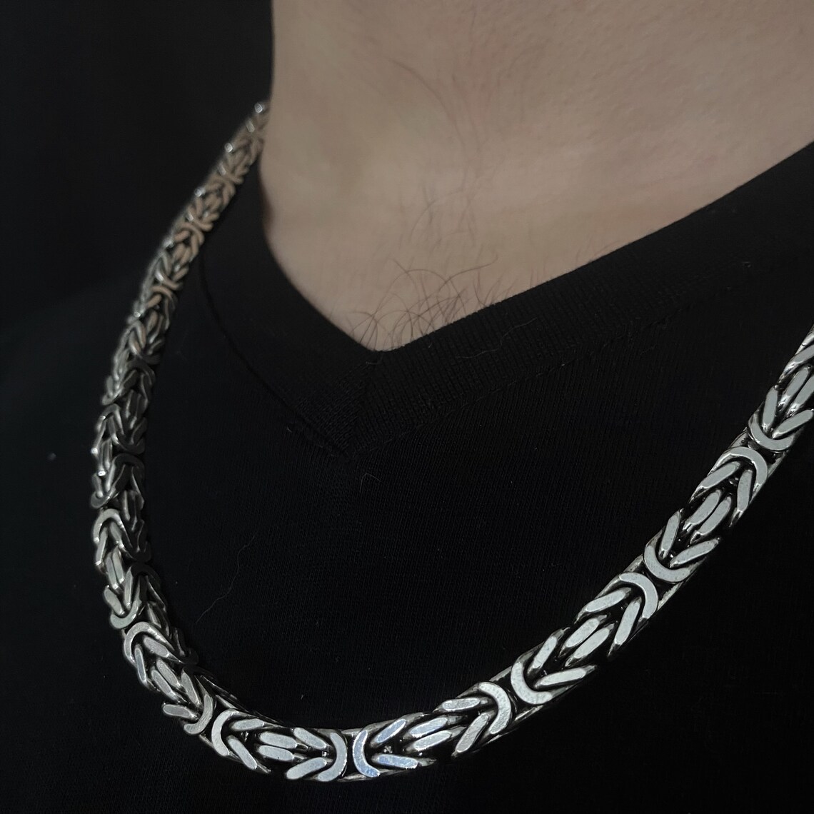 Mens 6mm Byzantine Chain Solid Silver Oxidized Bali Chain Gift | Etsy