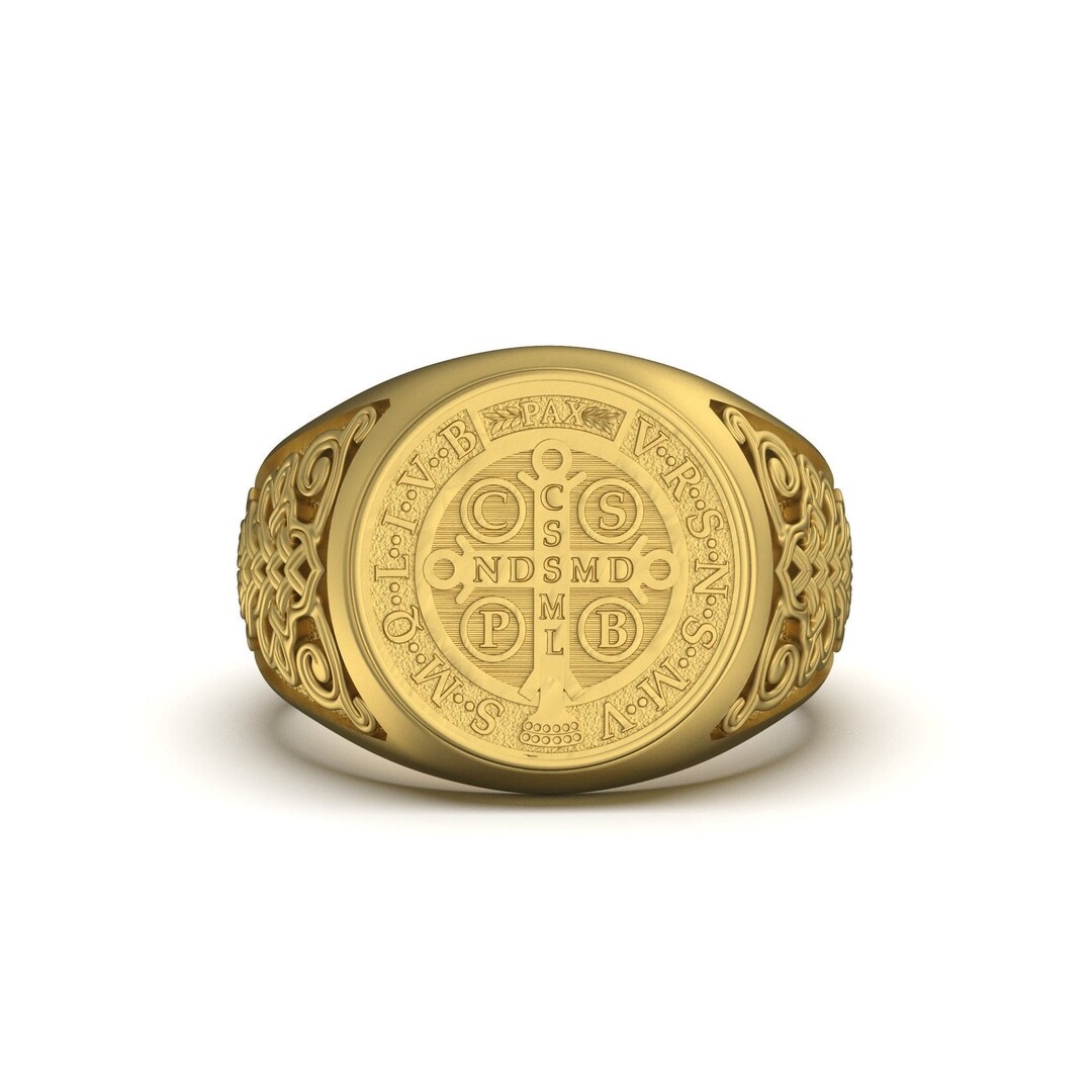 Gold Saint Benedict Ring - Exorcism Medal Ring in Rose, White, Yellow ...