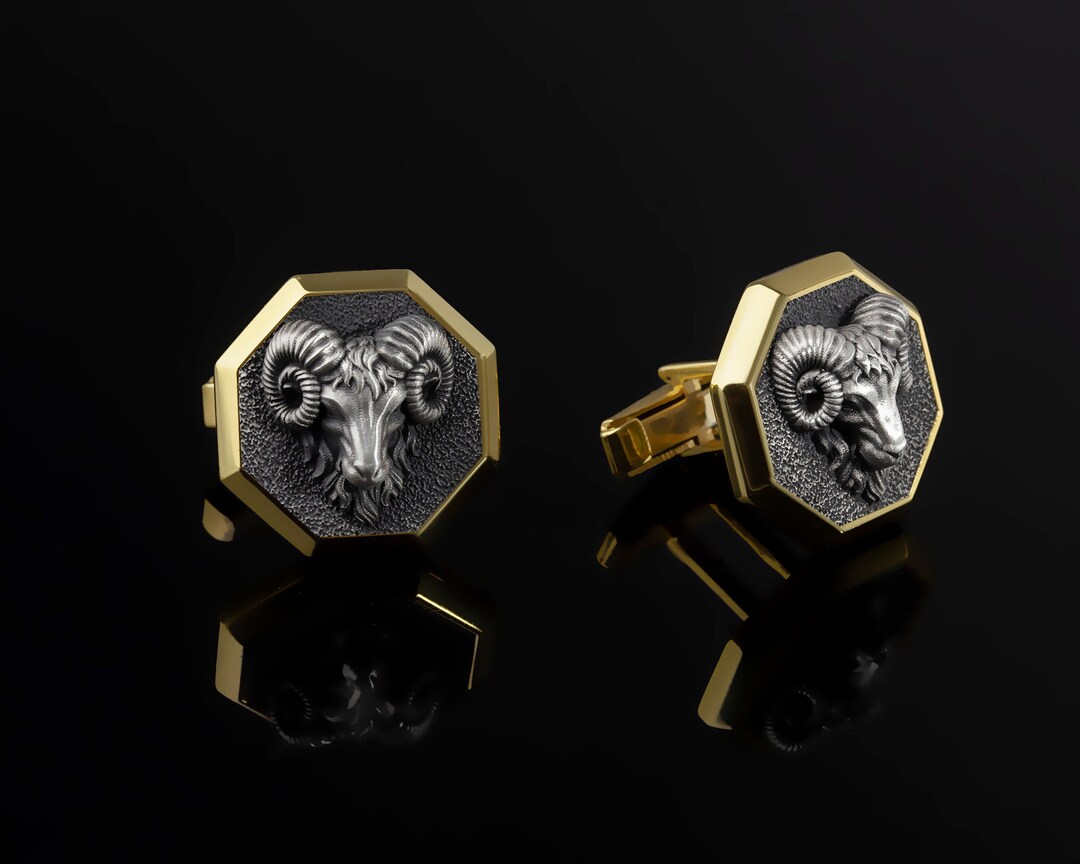 Sterling Silver Aries Ram Head Men's Cufflinks, Ram Goat Rustic Farm ...