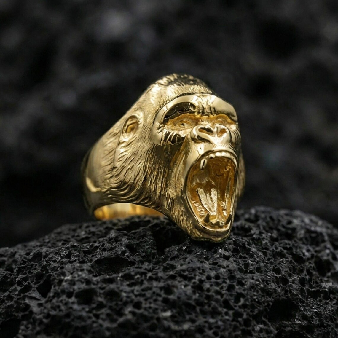 Sterling Silver Gorilla Ring, 925 Roaring Ape Ring, Primal Strength ...