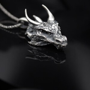 Mens Silver Dragon Charm Pendant Necklace Fantasy Jewelry Gift for Him ...