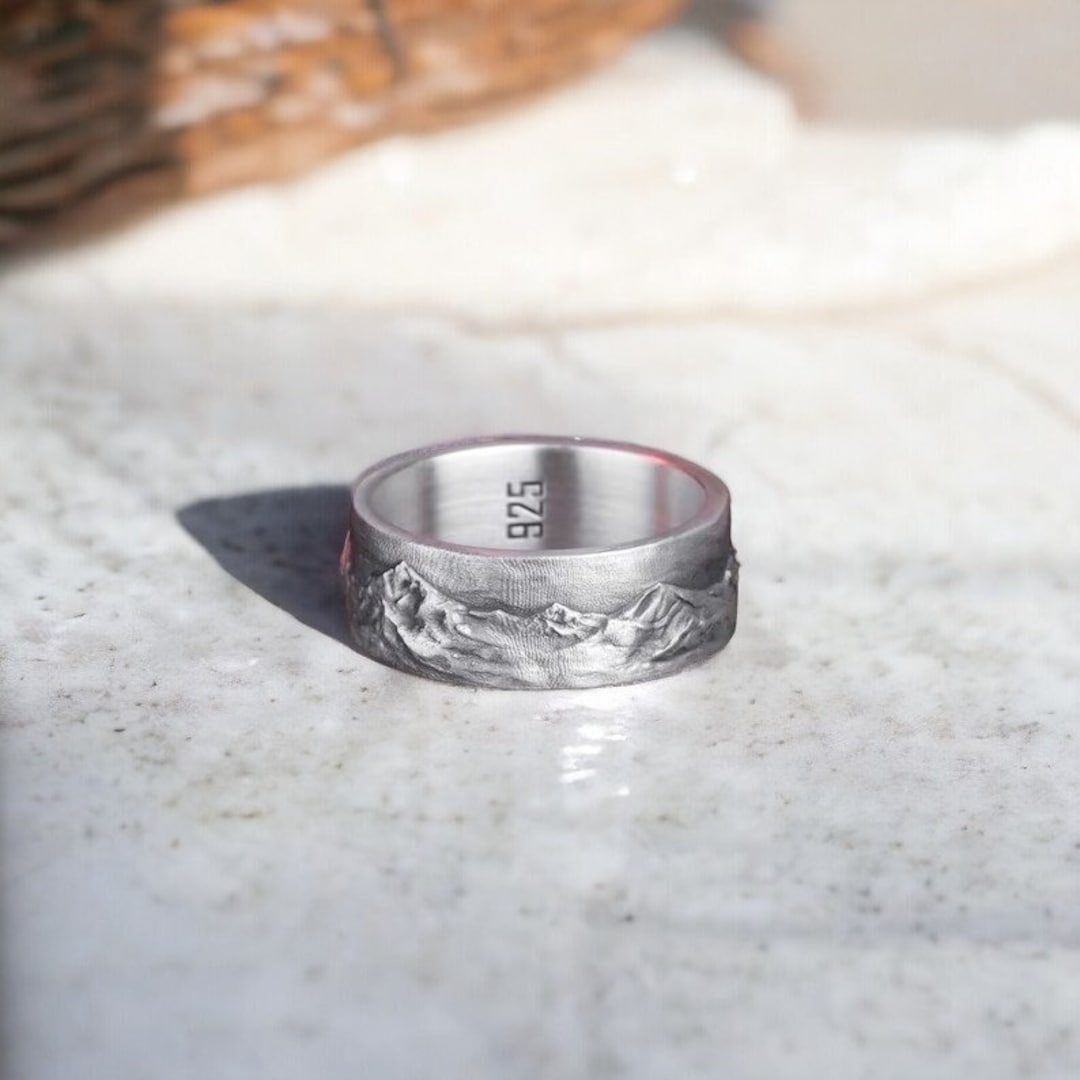 Mountain Engraved Ring, Nature Inspired Jewelry, Hiking Lover Gift ...