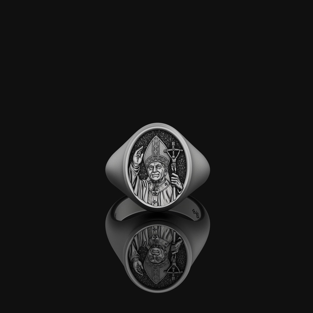 Pope John Paul Silver Signet Ring Men's Catholic Jewelry, Christian ...