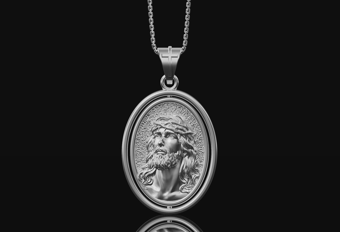 Silver Jesus Christ Necklace Christian Amulet Religious Medal | Etsy