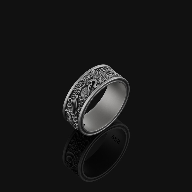 Women's Silver Egret Wedding Ring, Heron Jewelry, Egret Band Ring ...