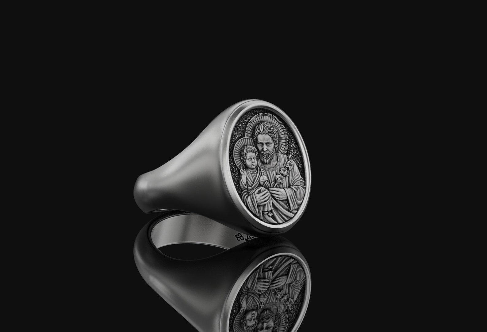 925 Silver St Joseph Religious Silver Signet Ring Christian - Etsy