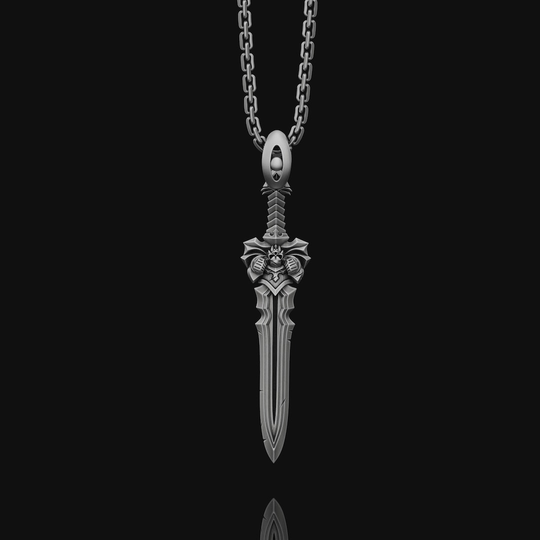 Oxidized Blade Necklace, Cool Gothic Sword Necklace, Sterling Silver ...