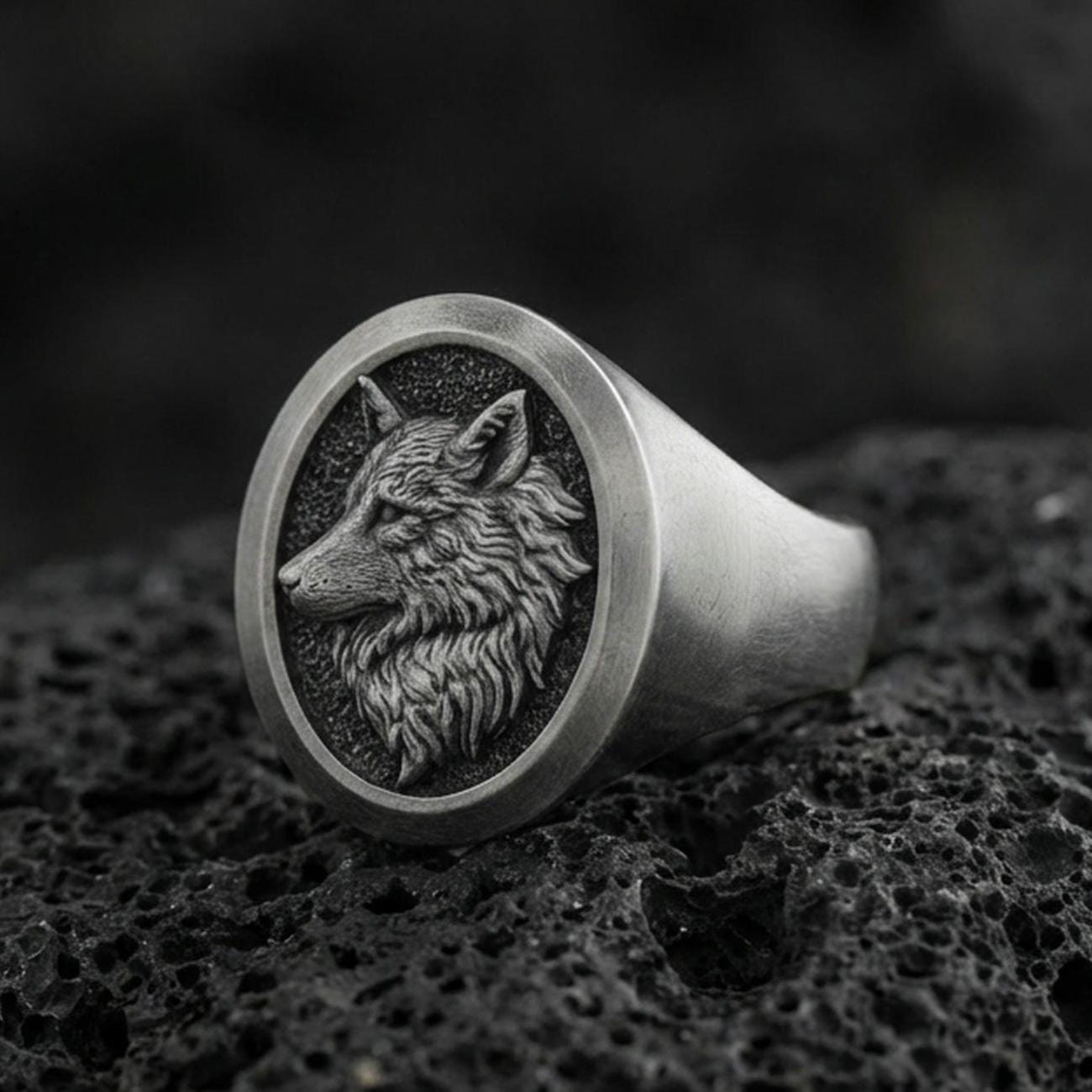 Sterling Silver Wolf Ring, Wolf Head Signet Ring, Mens Statement ...