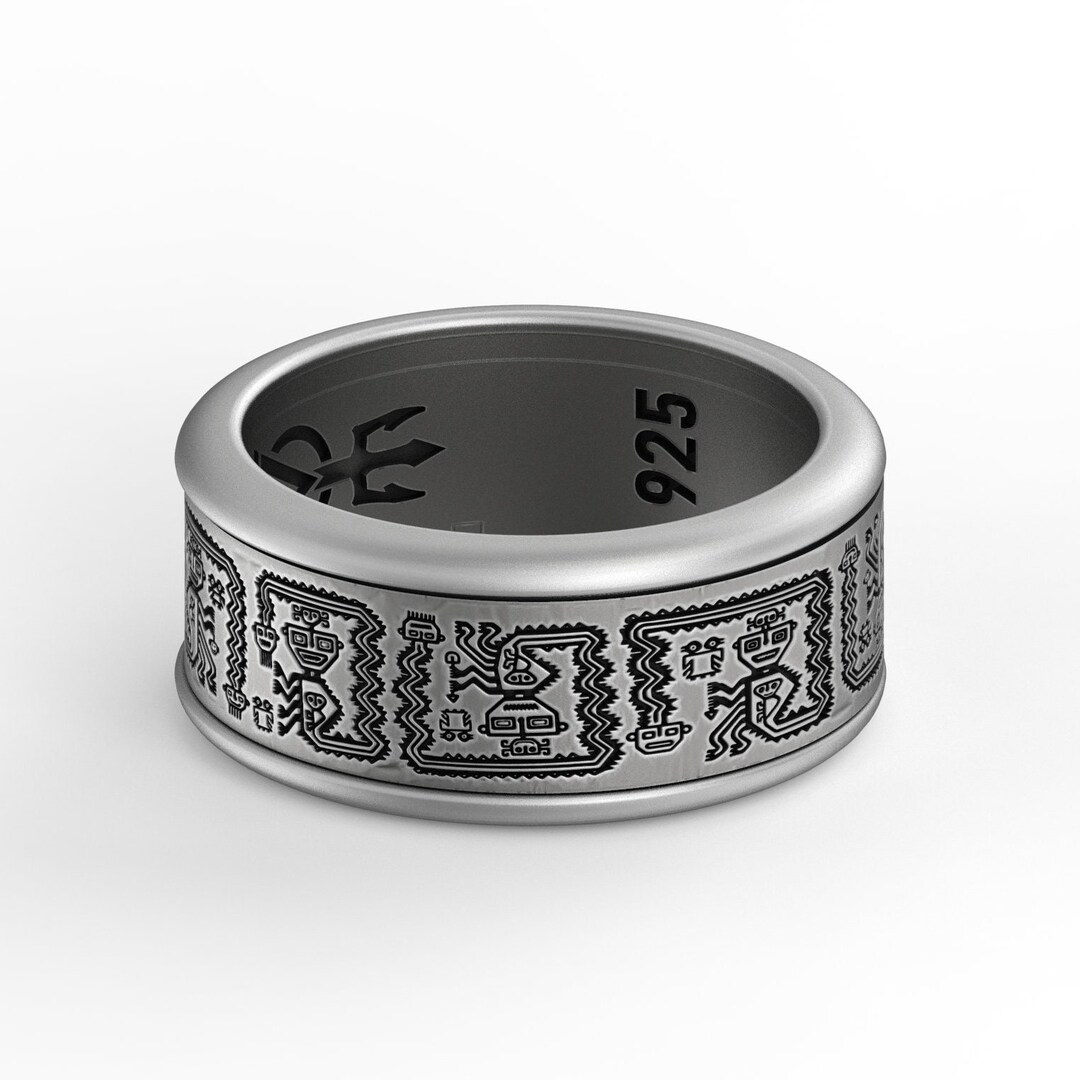 Spinner Fidget Aztec Pattern Band Ring, Wedding Ring, Engraved Inside ...