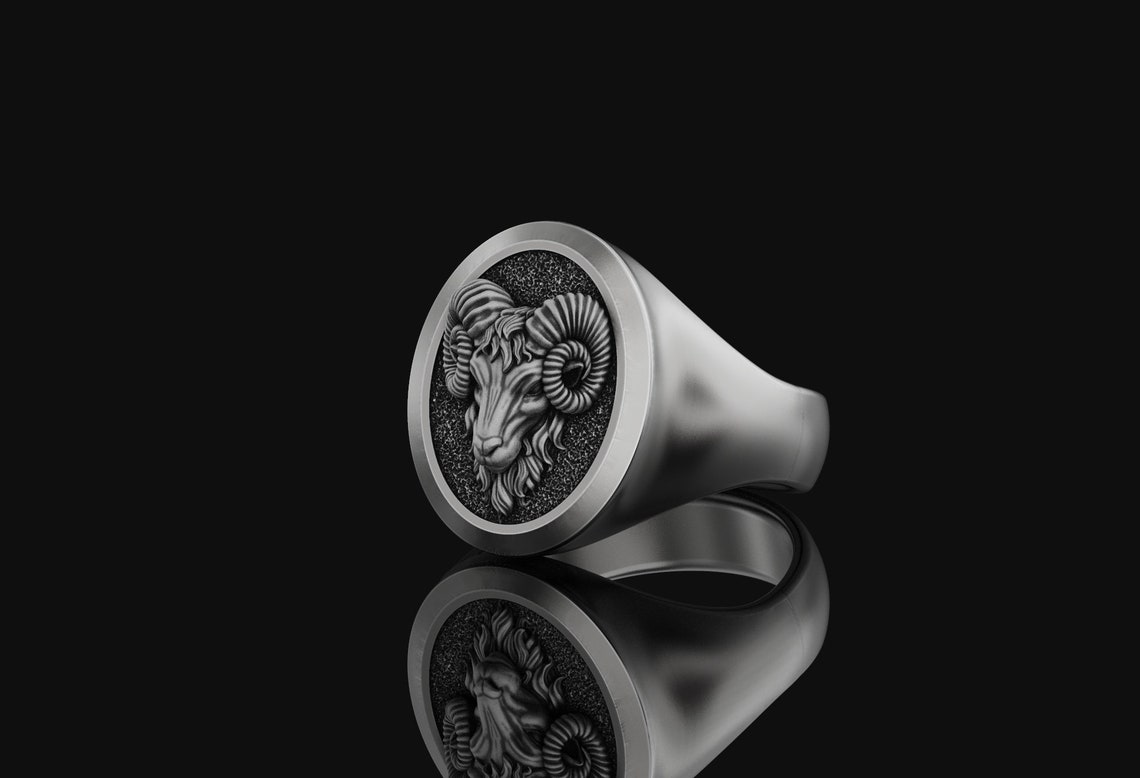 925 Silver Adjustable Ram Signet Ring Aries Jewelry Astrology | Etsy