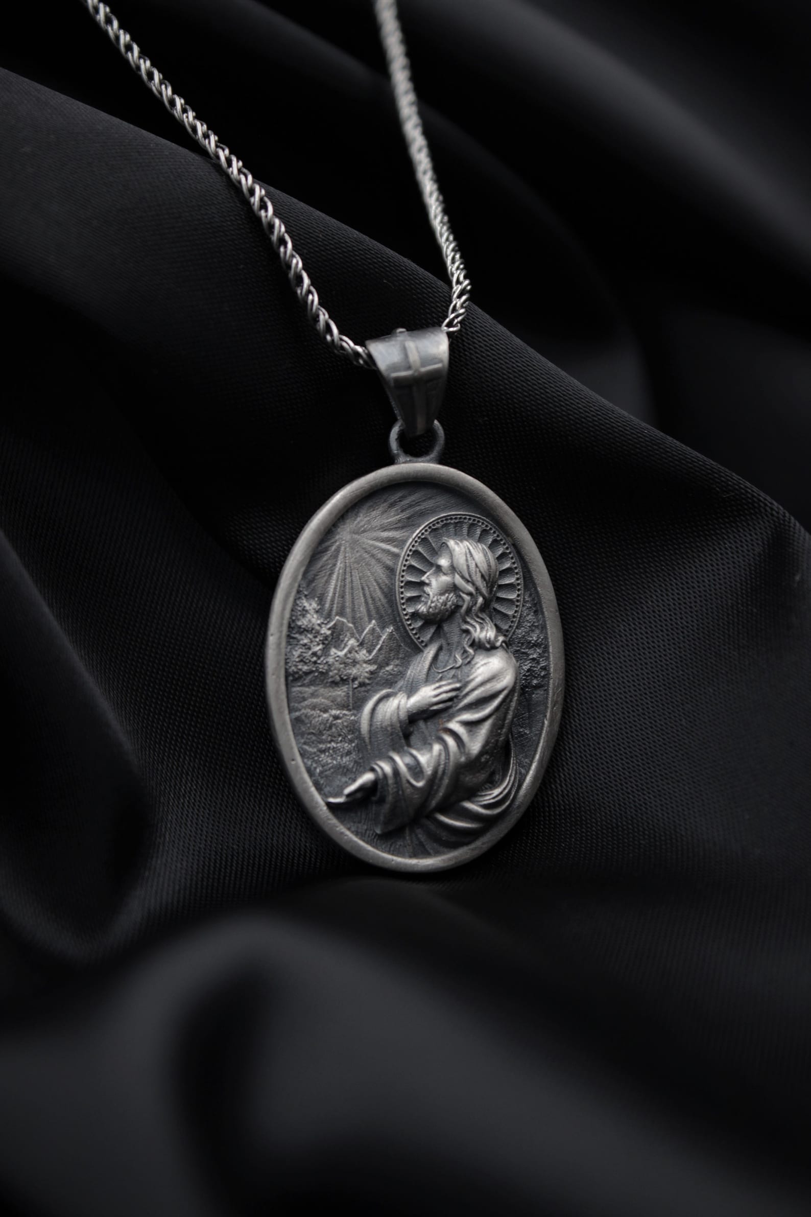 Silver Jesus Christ Prayer Necklace Christian Gift Catholic Accessory ...