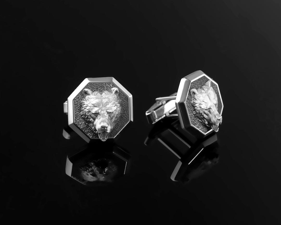 Silver Bear Cufflinks, Bear Cuff Links, Animal Cufflinks Men ...