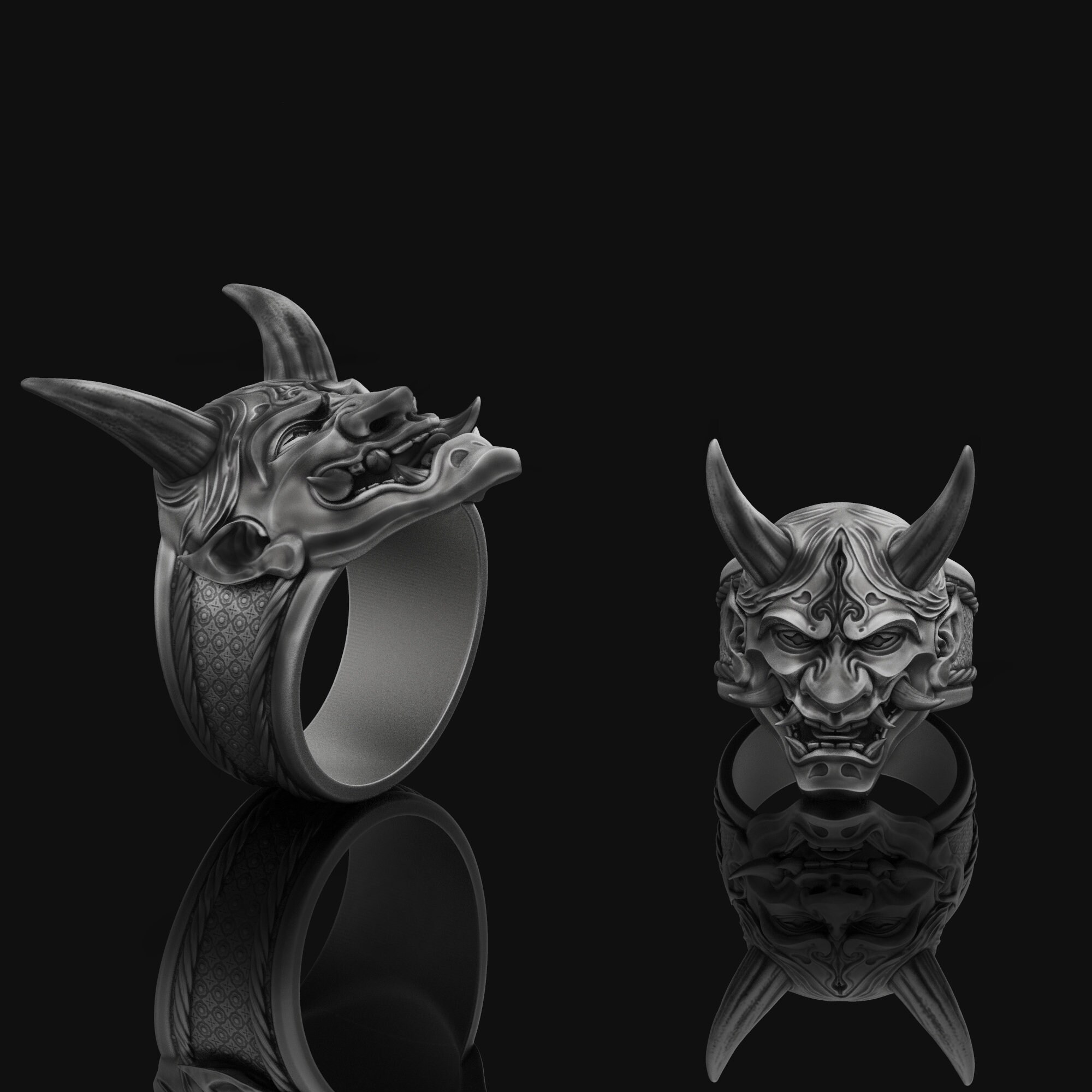 Silver Japanese Ring Japanese Oni Mask Jewelry Samurai | Etsy