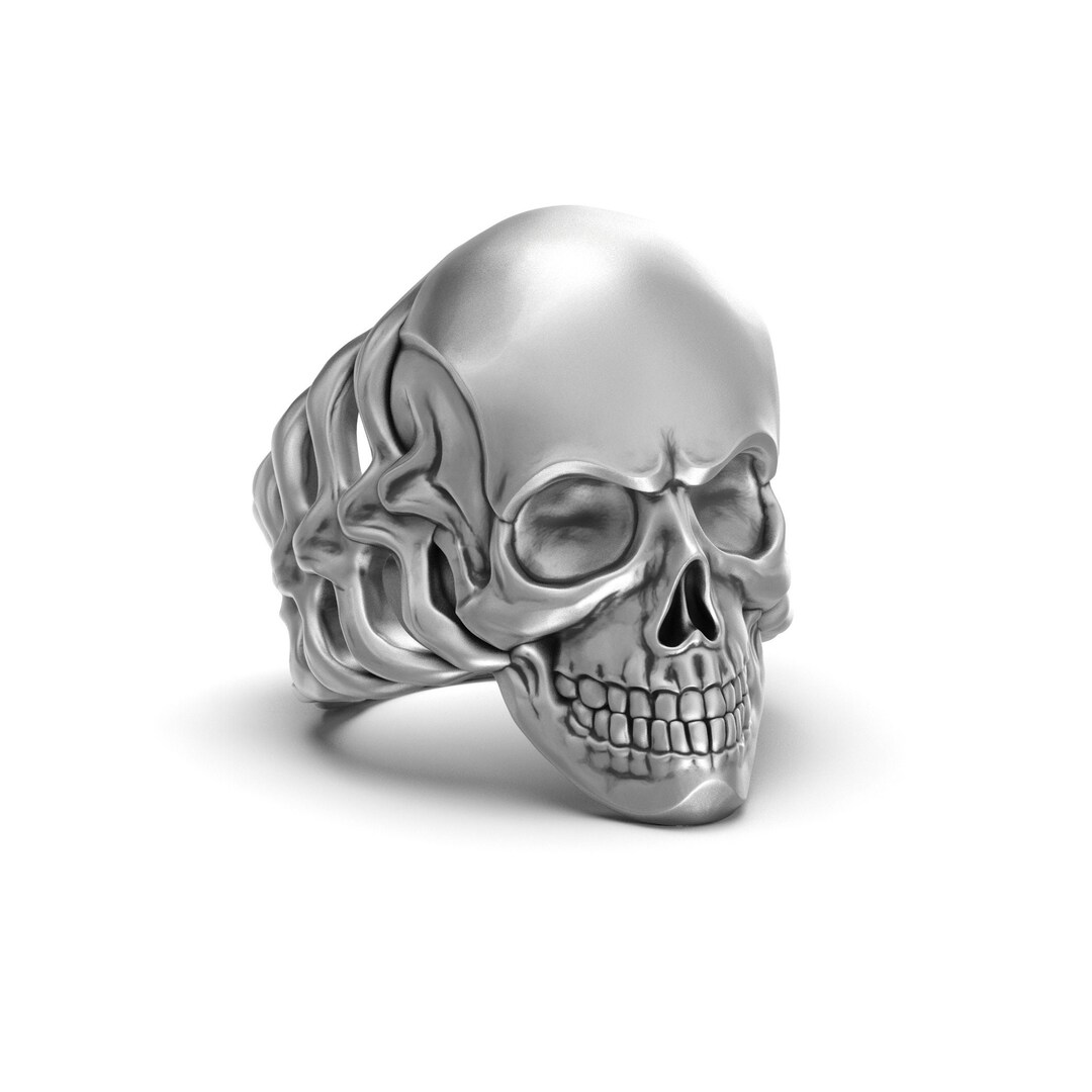 Silver Bones and Skull Ring - Gothic Jewelry, Edgy Men's Ring, Unique ...
