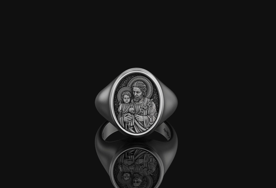 925 Silver St Joseph Religious Silver Signet Ring Christian Jewelry ...