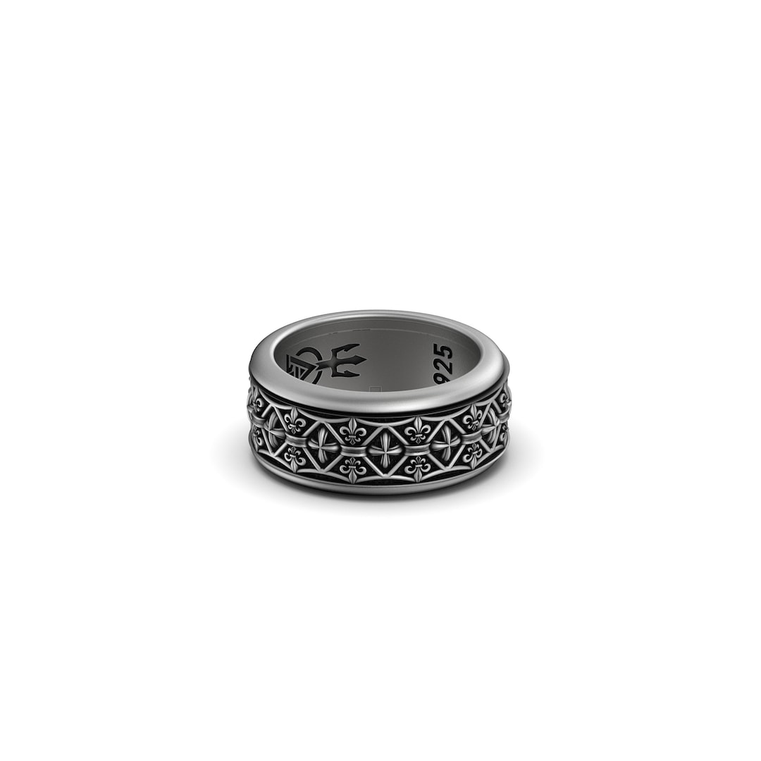 Spinner Fidget Silver Fleur De Lis Band Ring - Elegant French Symbol ...