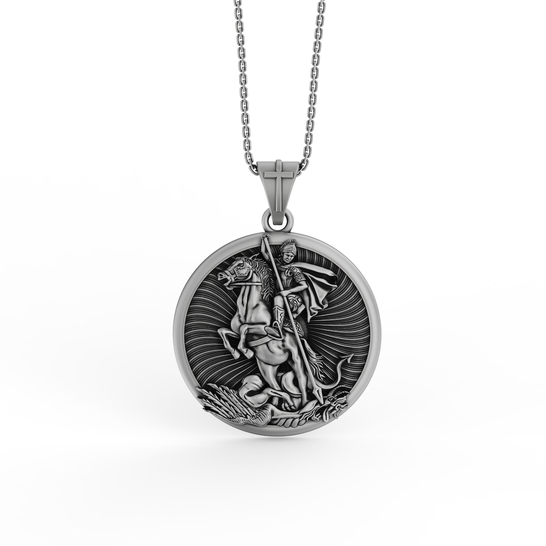 Silver Saint George Necklace - Patron Saint of Soldiers Pendant ...
