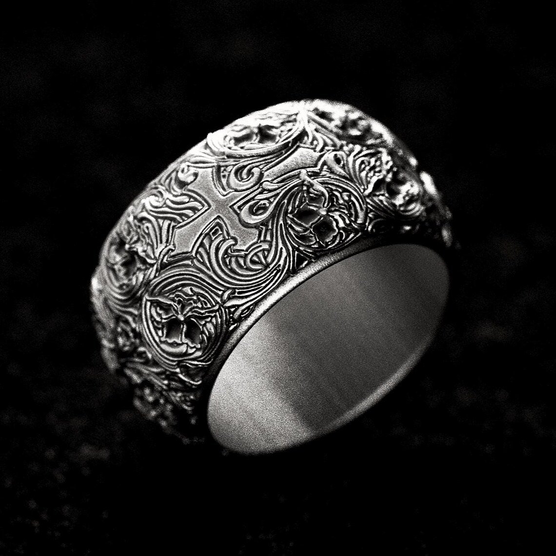 Gothic Cross Ring – Sterling Silver Medieval Christian Band, Ornate ...