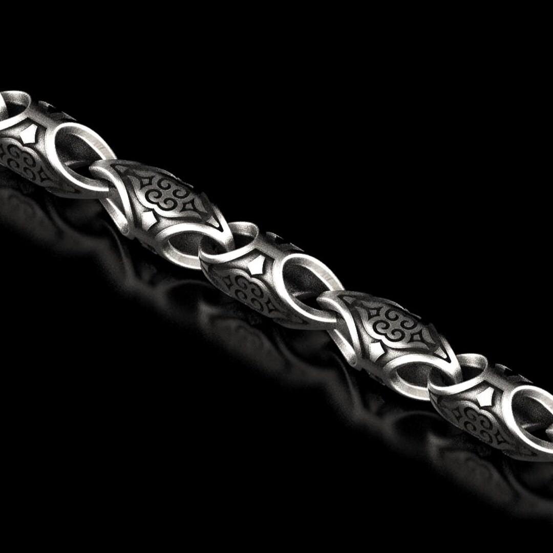 Ornate Scroll Link Chain – Engraved Silver Necklace With Antique Look ...