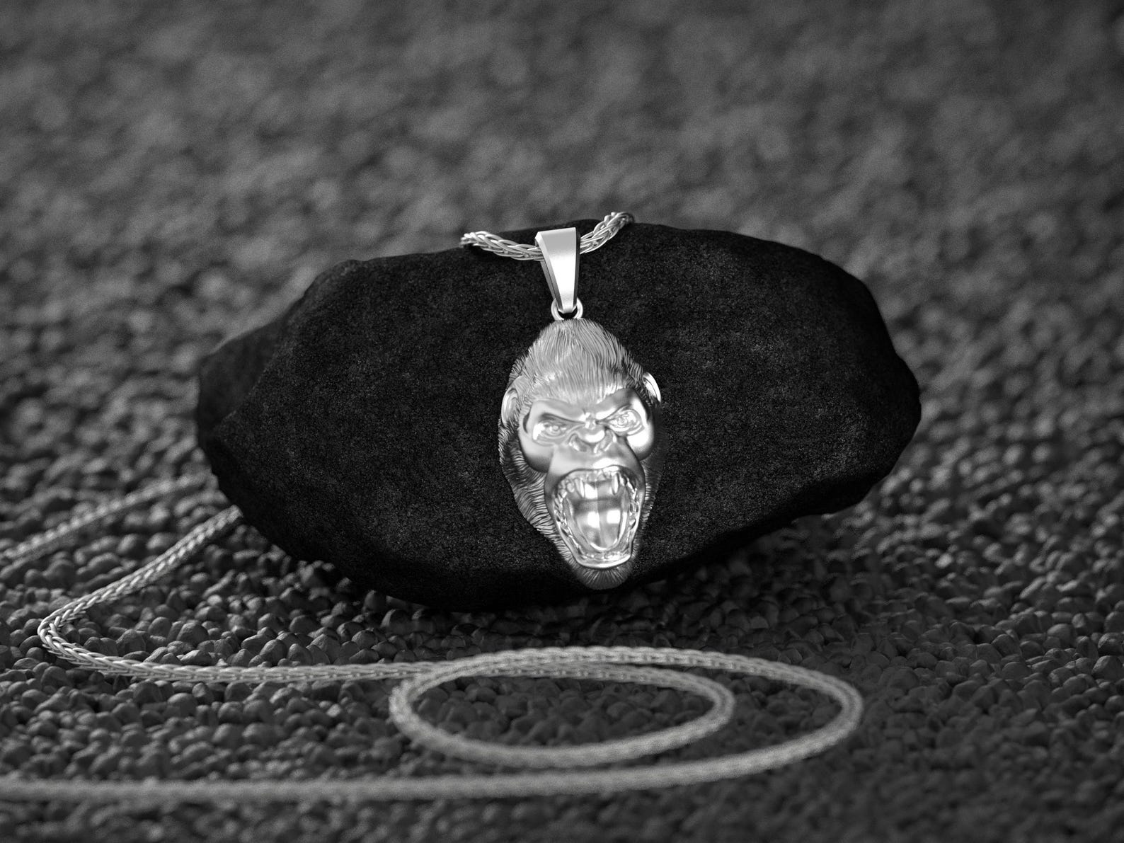 3D Gorilla Necklace, Silver Gorilla Head, Angry Gorilla Charm, Gorilla ...