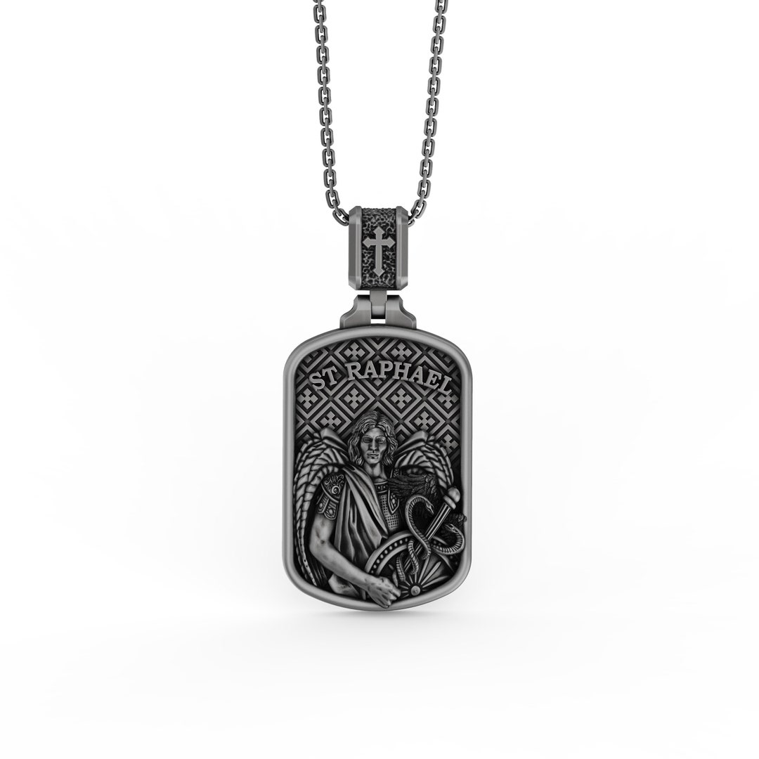 Silver Saint Raphael Pendant - Archangel Raphael Necklace, Healing ...