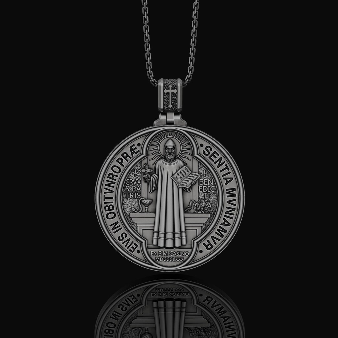 St. Benedict Medallion Necklace, Symbol of Protection & Faith, Sacred ...