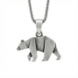 Silver Origami Bear Pendant Charm - Elegant Folded Bear Necklace ...