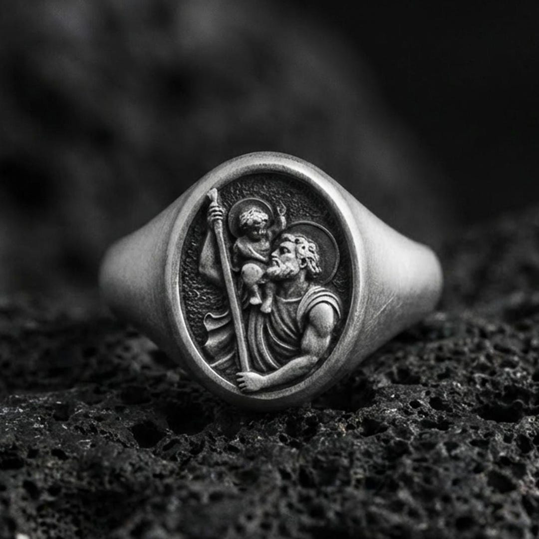 Sterling Silver St. Christopher Signet Ring - Patron Saint of Travelers ...