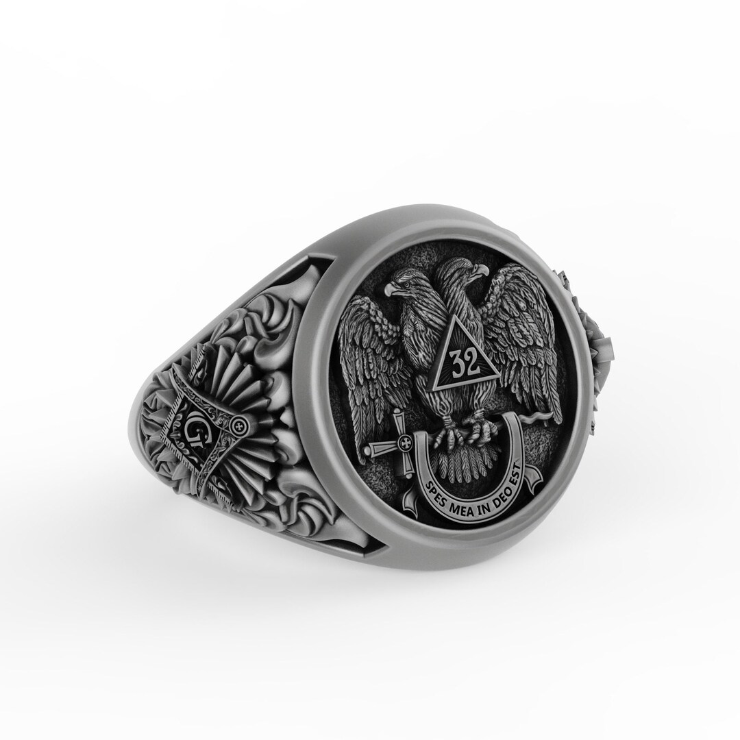 Sterling Silver Masonic Ring – 'spes Mea in Deo Est' Freemason Band - Etsy
